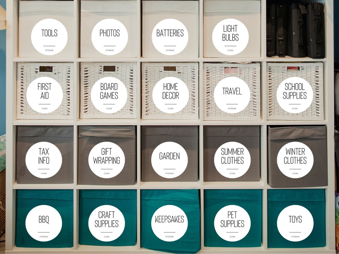 Custom Storage Bin Labels, Minimal Garage Attic Organization Box Labels ...