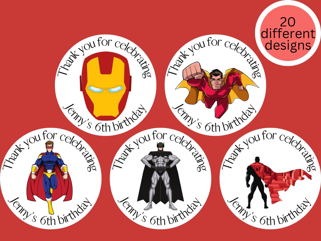 Custom Superhero Birthday Party Favors, Personalized Birthday Stickers ...