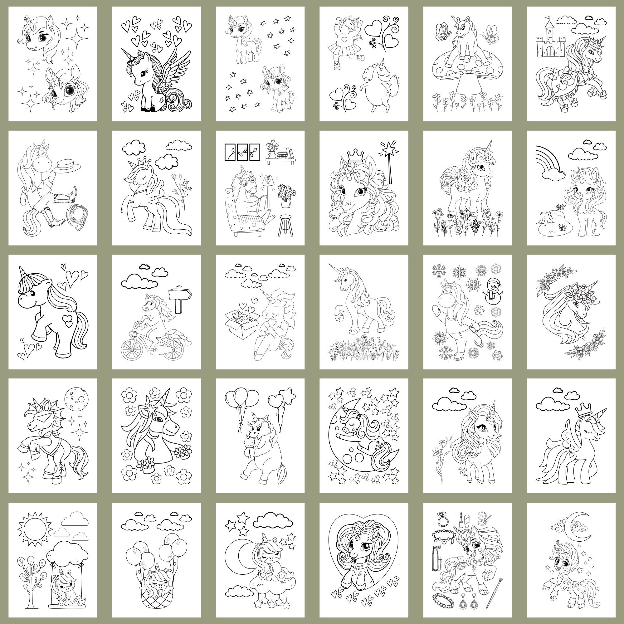 Unicorn Printable Coloring Pages, 30 Coloring Pages, for Birthday Party ...