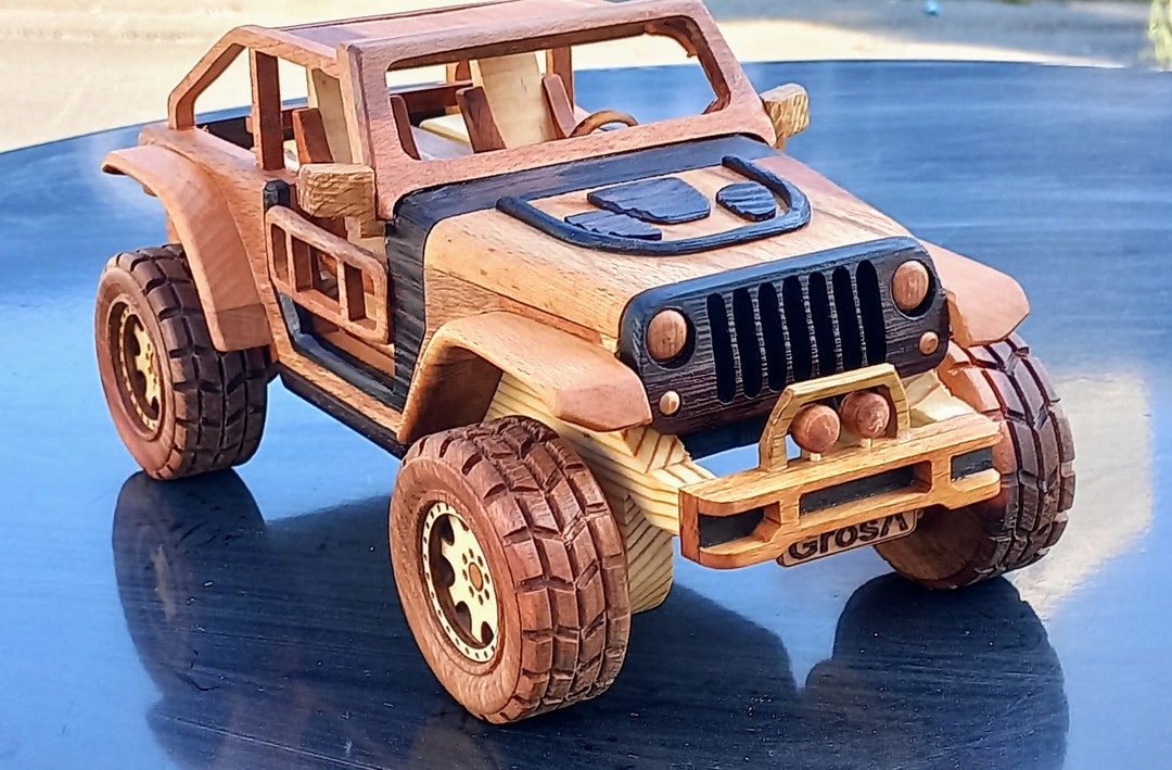 Handmade Wooden Jeep Trailcat Model – Rustic All-terrain 4x4 ...