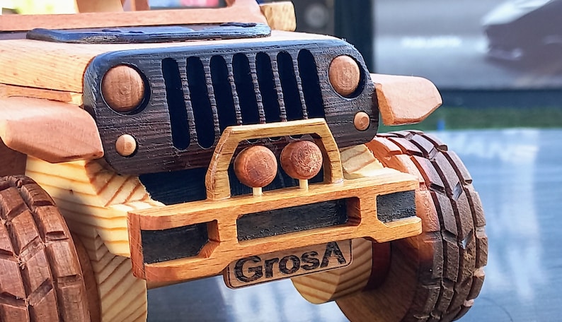 Handmade Wooden Jeep Trailcat Model – Rustic All-terrain 4x4 ...