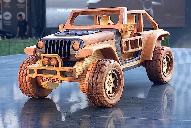 Handmade Wooden Jeep Trailcat Model – Rustic All-terrain 4x4 ...