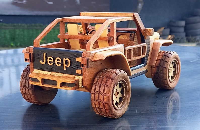 Handmade Wooden Jeep Trailcat Model – Rustic All-terrain 4x4 ...