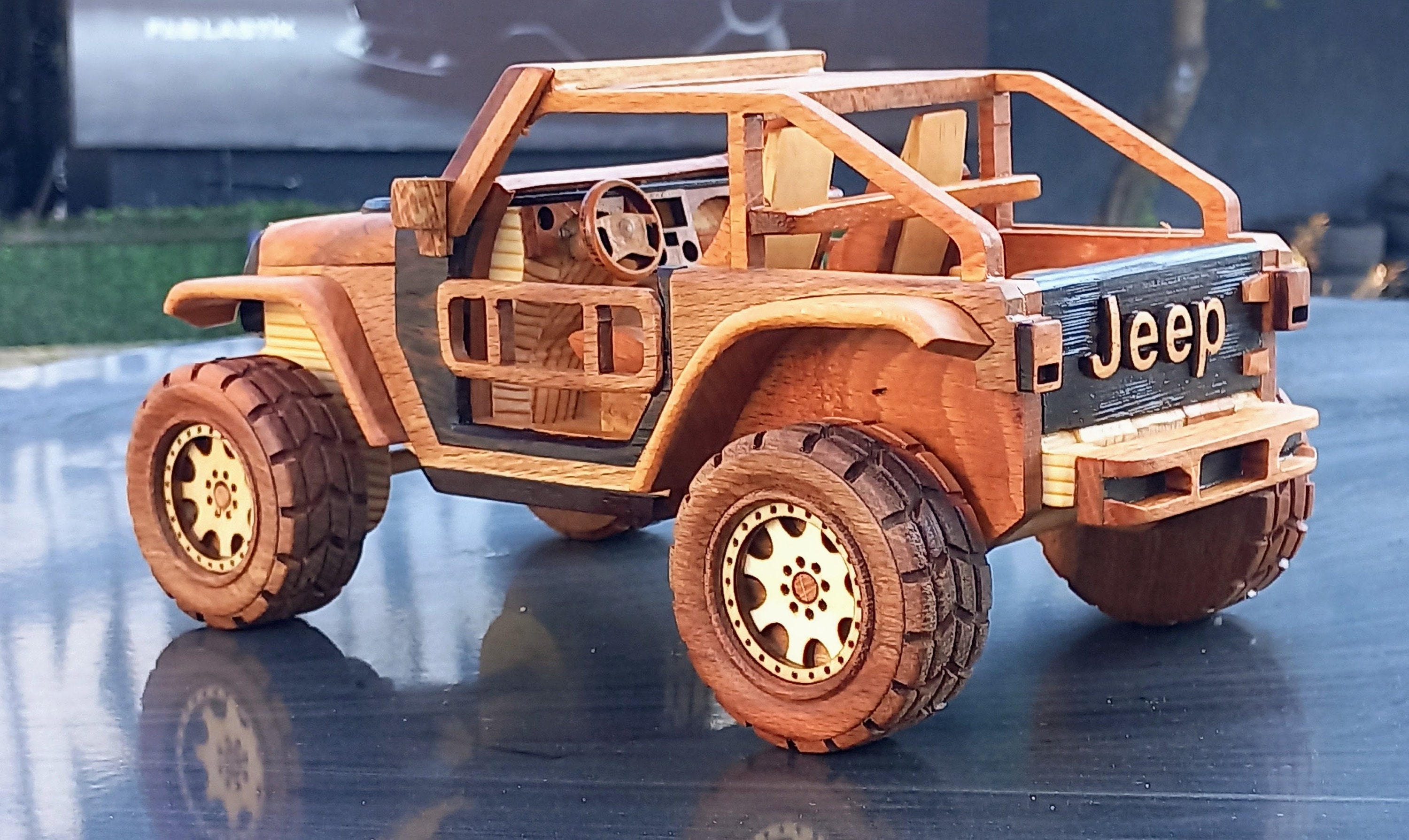 Handmade Wooden Jeep Trailcat Model – Rustic All-terrain 4x4 ...