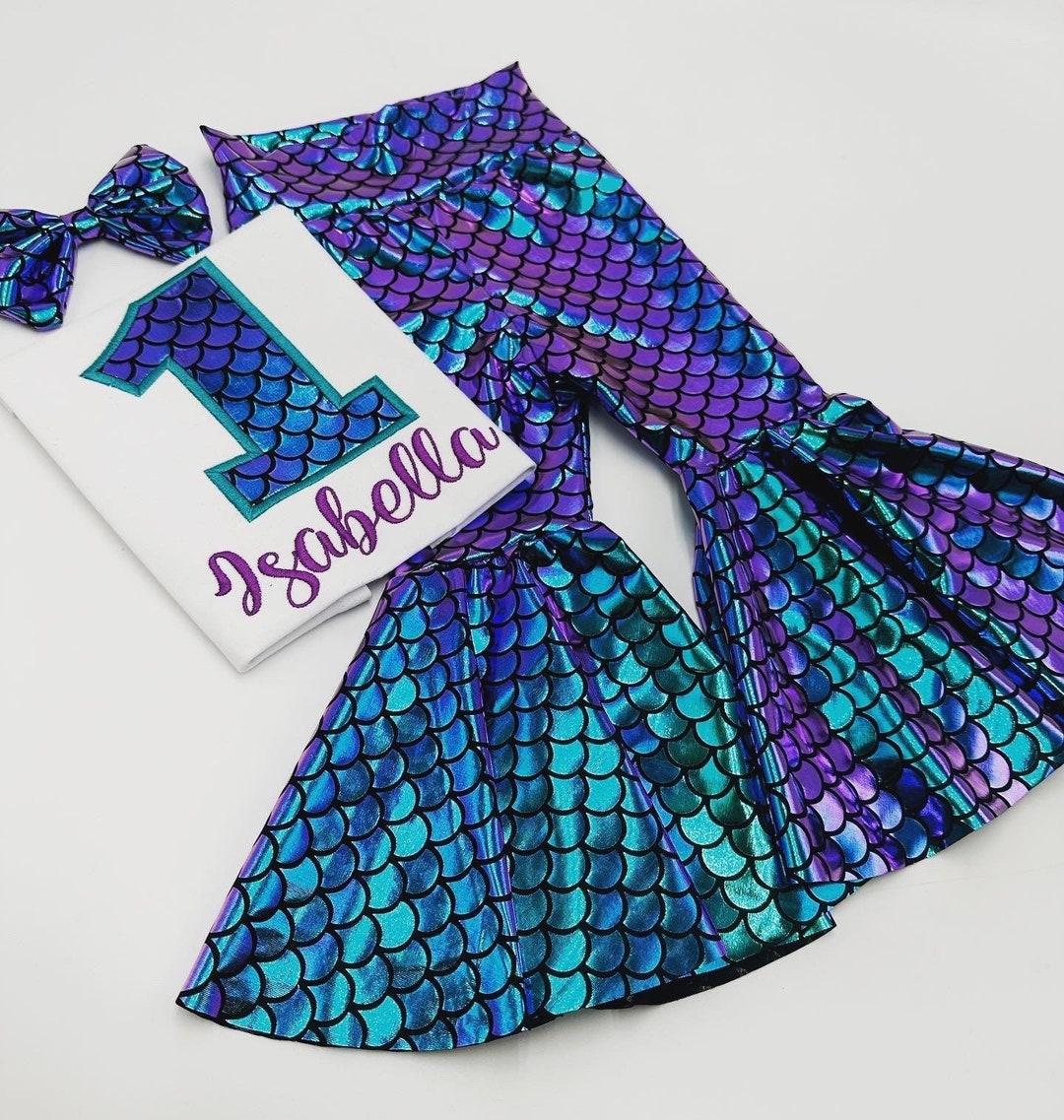 Mermaid Birthday Bell Bottom Outfit Set / Mermaid Birthday Number Shirt ...