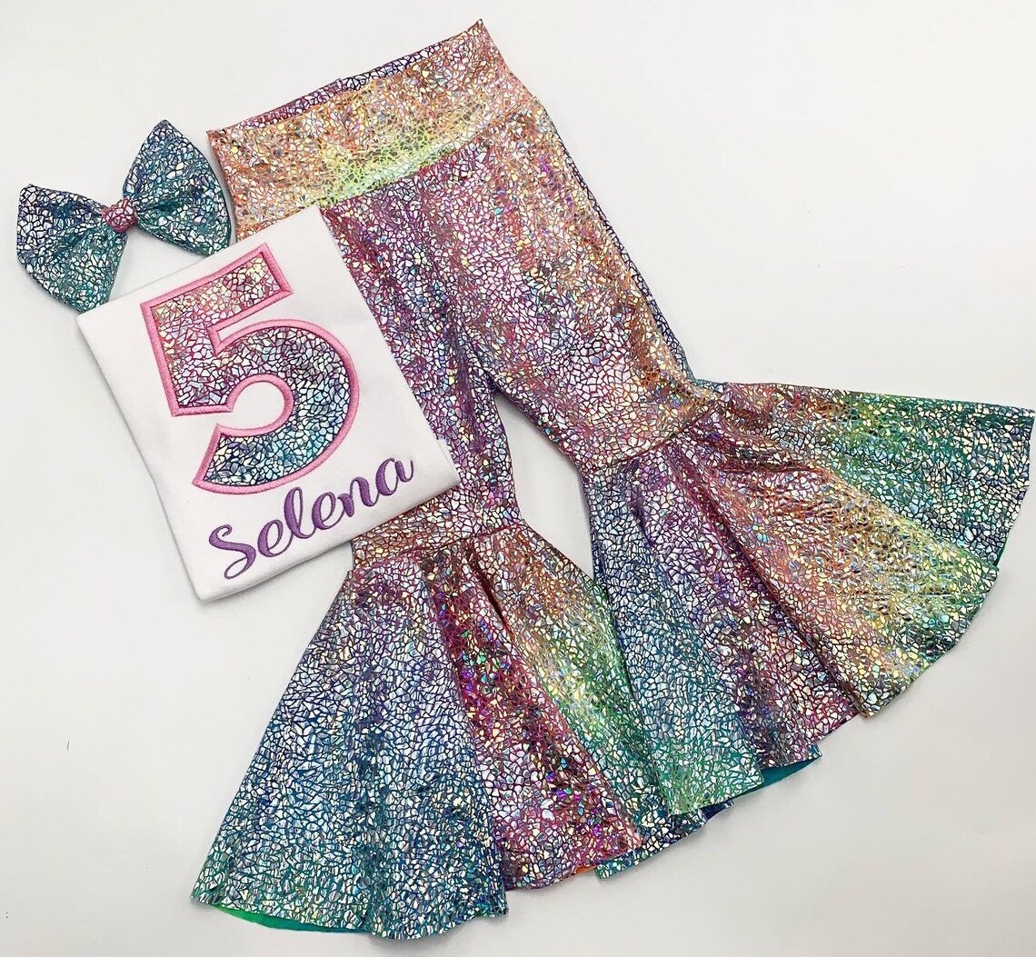 Girl Birthday Bell Bottom Outfit Set /girl Birthday Number - Etsy