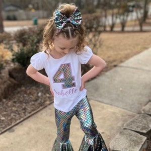 Mermaid Birthday Bell Bottom Outfit Set / Mermaid Birthday Number Shirt ...