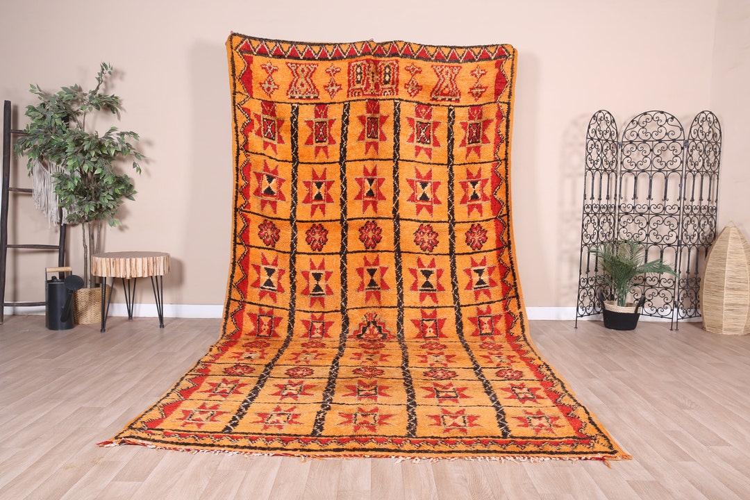 Vintage Boujaad Rug, Orange Moroccan Rug 6x12 Ft - Etsy