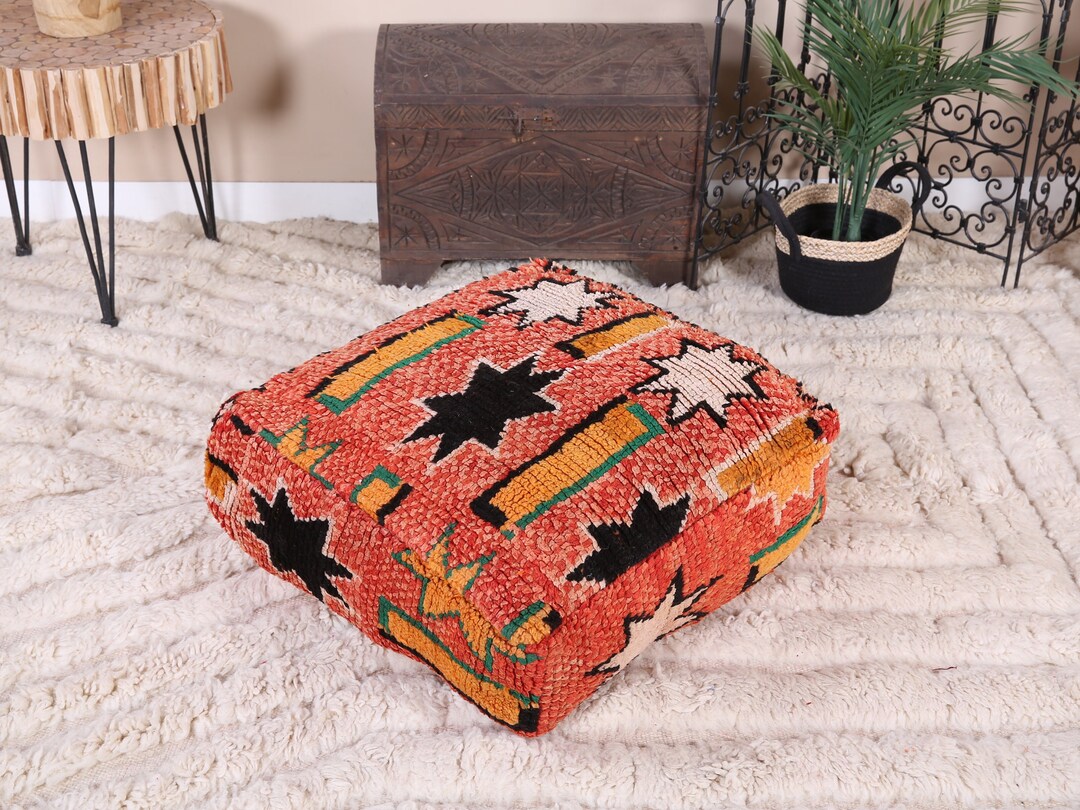 Vintage Moroccan Pouf Cover, Moroccan Kilim Pouf, Moroccan Floor ...