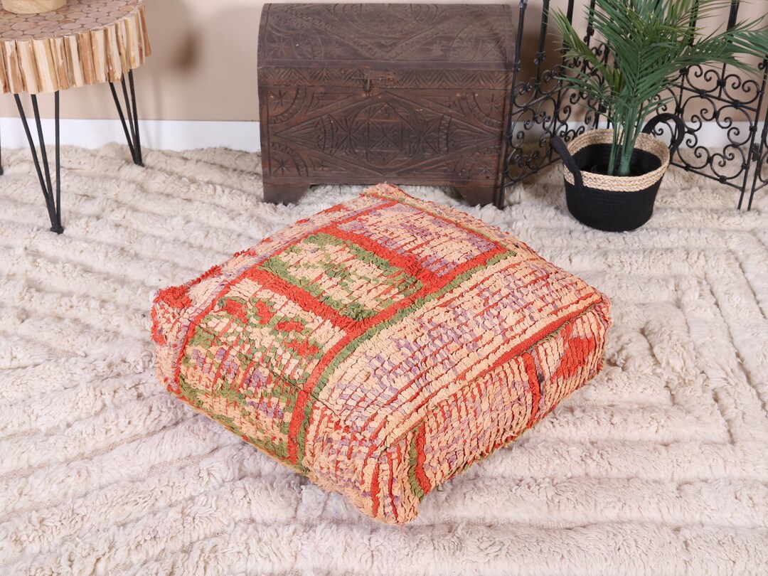 Vintage Moroccan Pouf Cover, Moroccan Kilim Pouf, Moroccan Floor ...