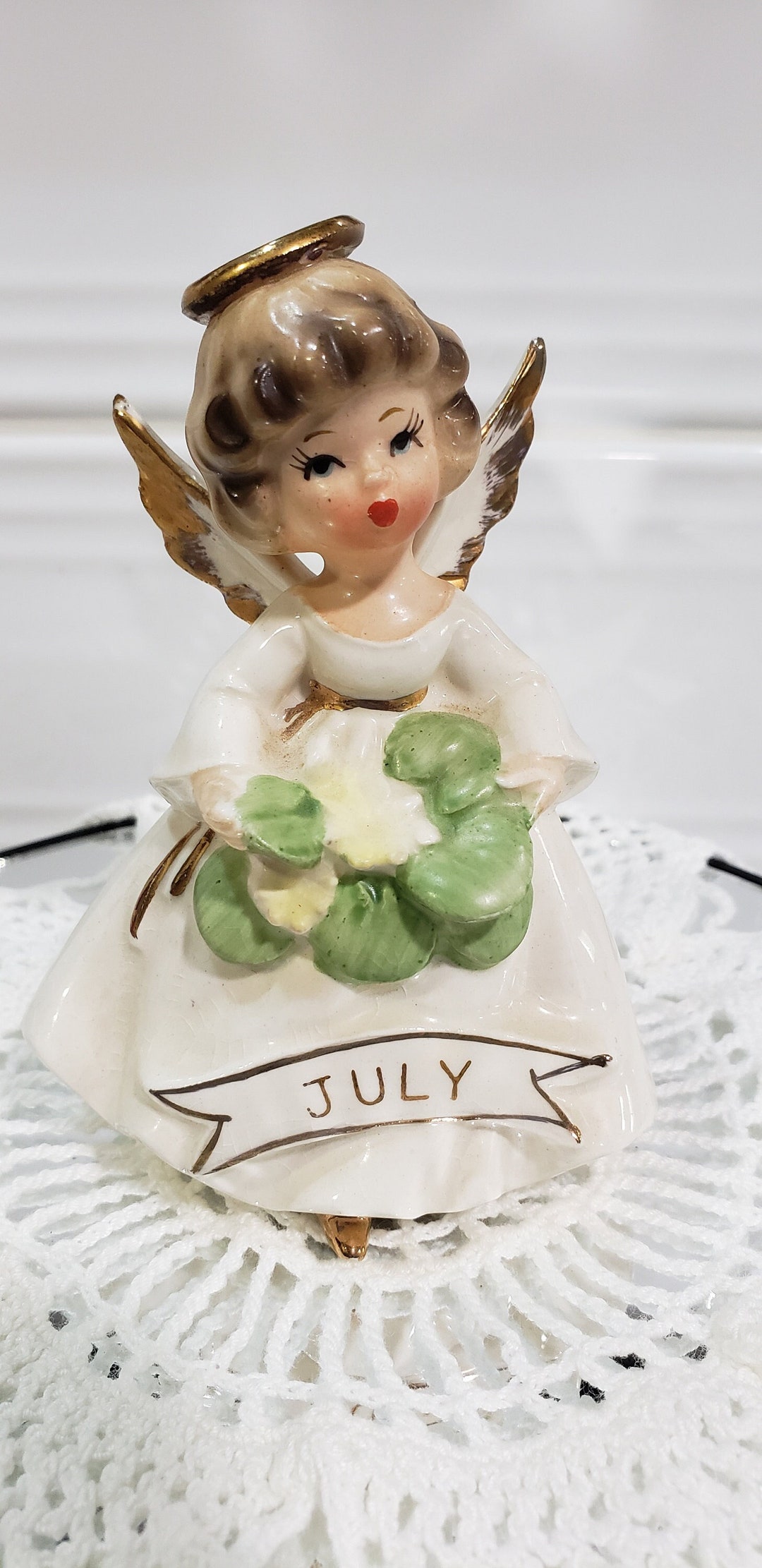 Vintage Enesco July Angel, Angel of the Month, Birthday Angel, Tiered ...