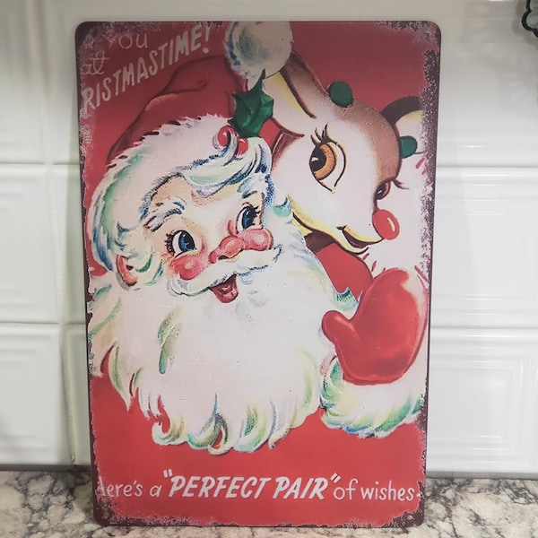 Vintage Tin Santa Signs - Etsy