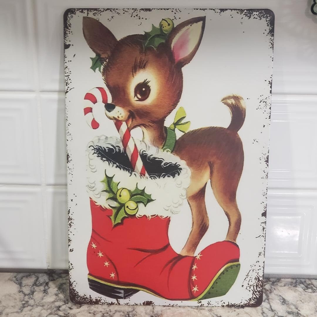 Vintage Inspired Tin Deer Sign, Vintage Christmas, Retro Deer - Etsy