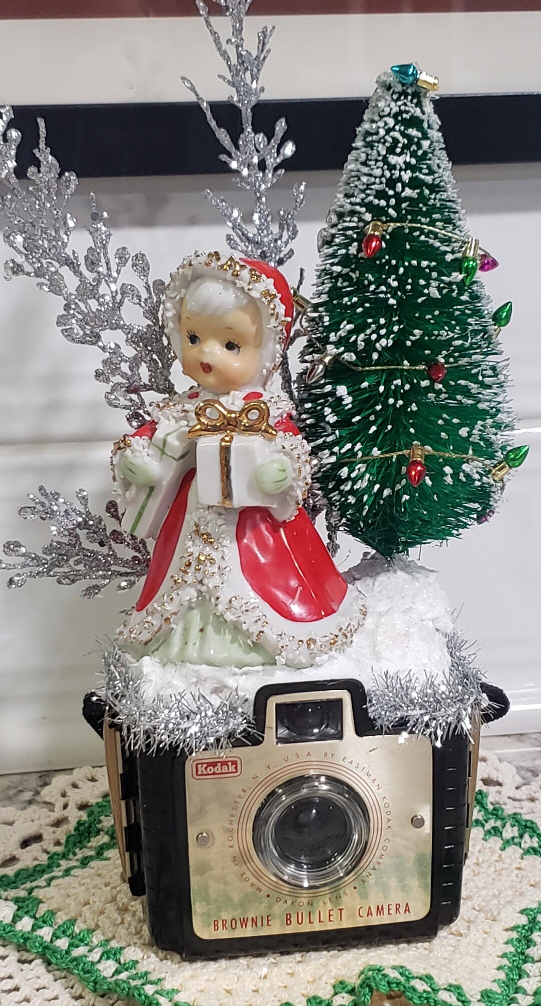 Vintage Brownie Camera Napco Shopper Girl Assemblage, Vintage Christmas ...