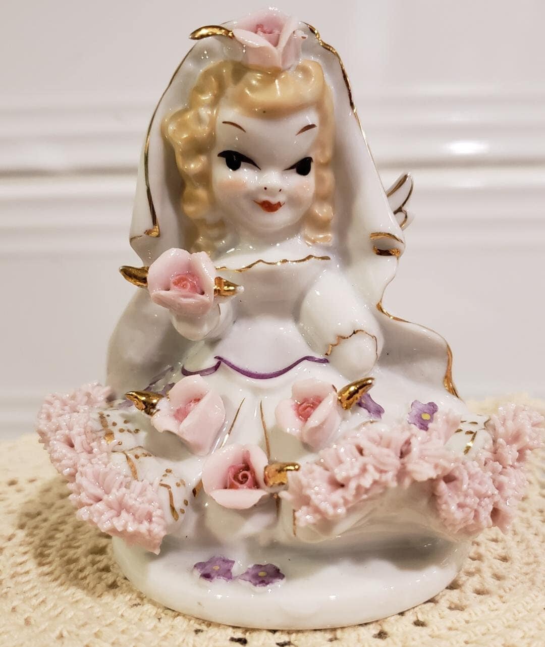 Vintage Bride Figurine, Wedding Decor, Bride With Roses, Engagement ...
