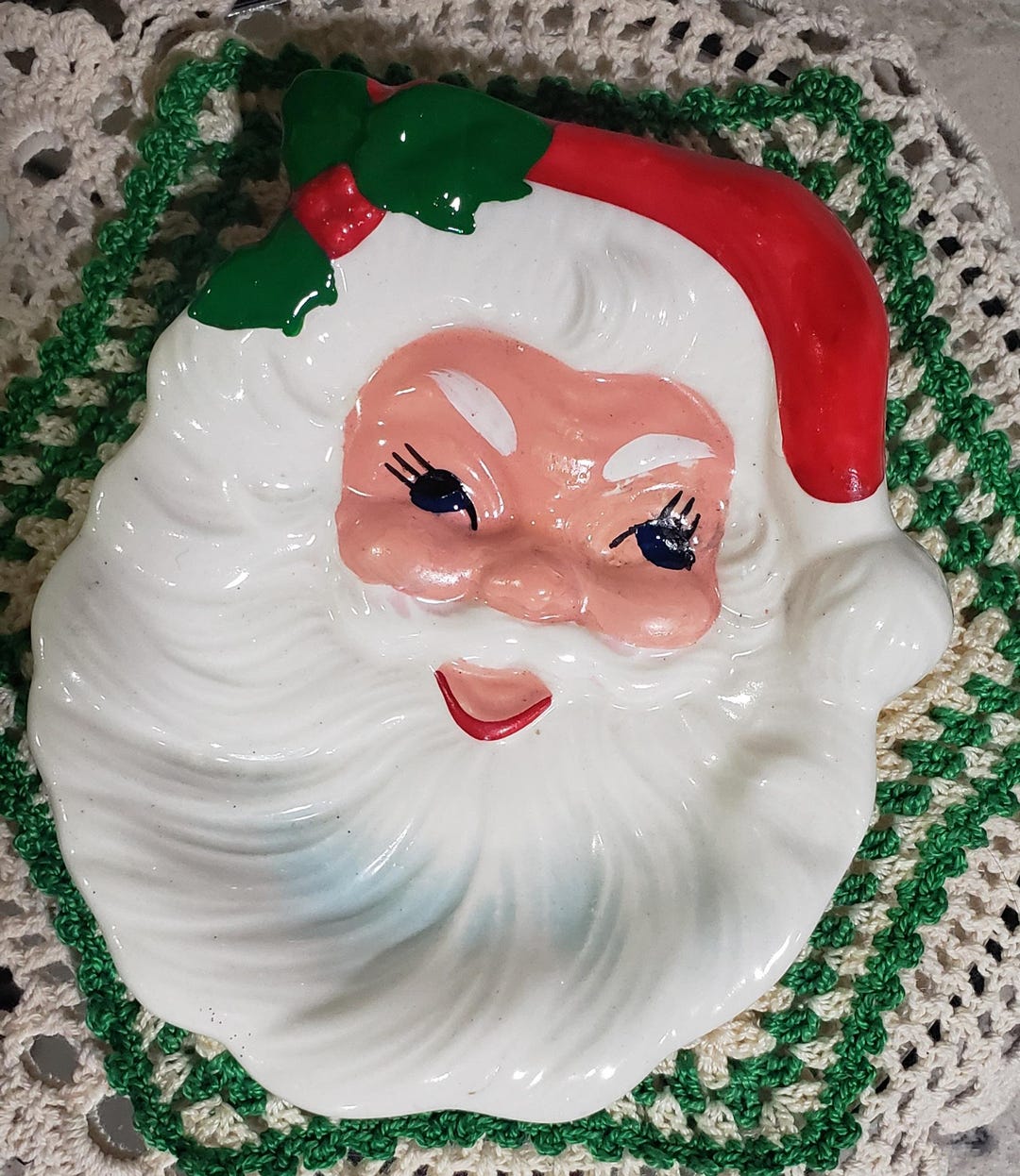Vintage Santa Plate, Vintage Santa Wall Hanging, Midcentury Christmas ...
