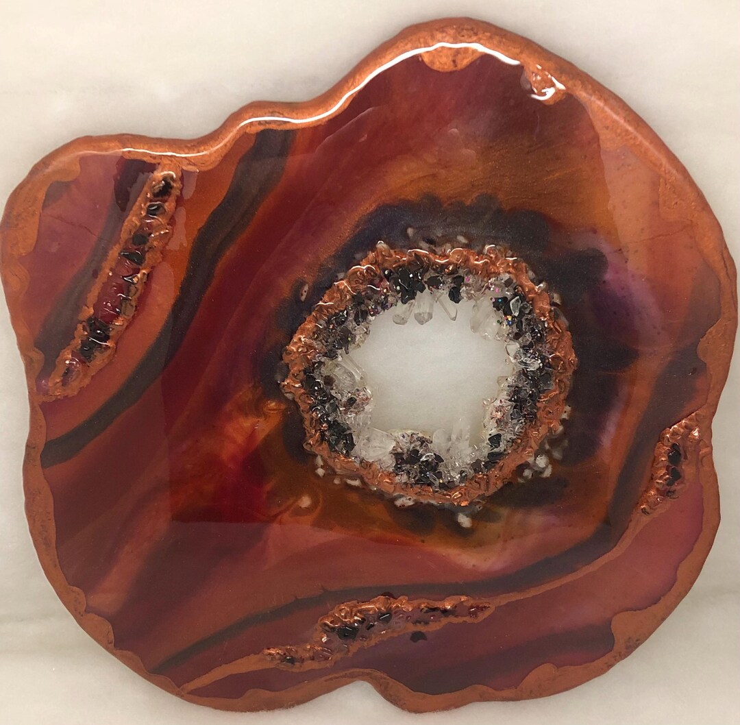 14” Modified Round Resin Geode Pour Painting “copper Break” - Etsy