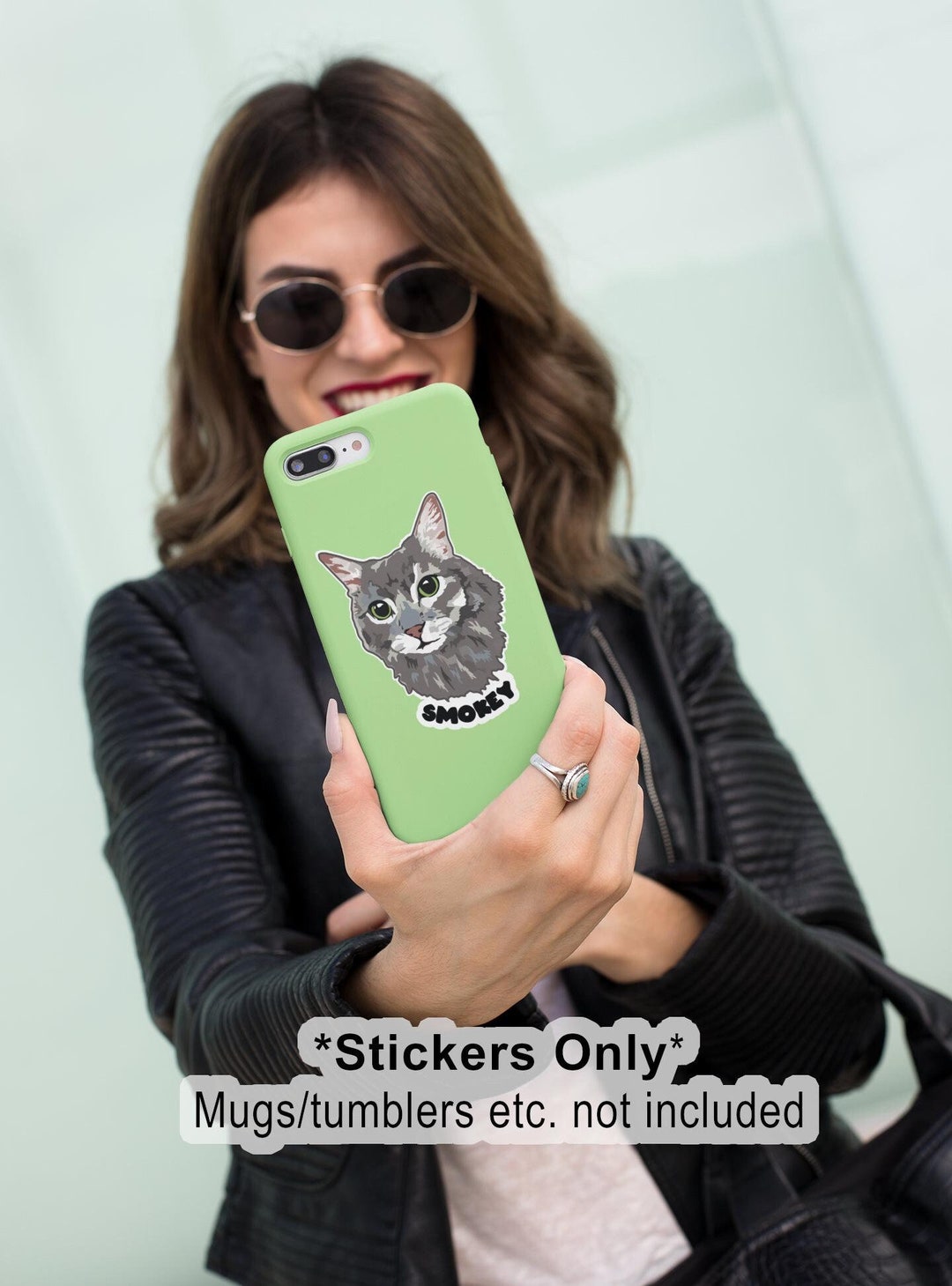 Personalized Fluffy Grey Cat Sticker, Grey Longhair Cat Decal, Laptop ...