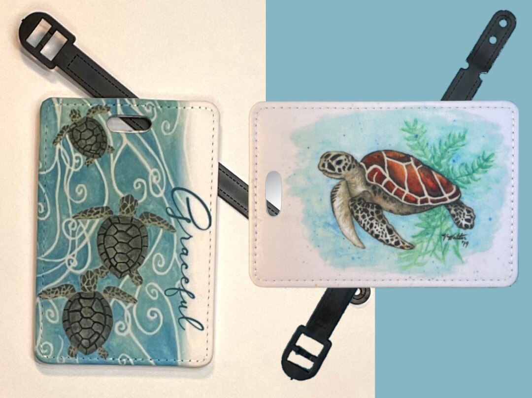 Graceful Sea Turtles Watercolor Luggage Tag, Personalized Turtle Tag ...