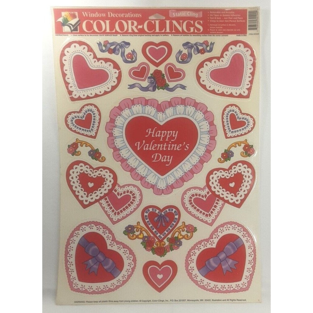 Valentine Window Decorations Color Clings Static Cling Vintage Holiday ...