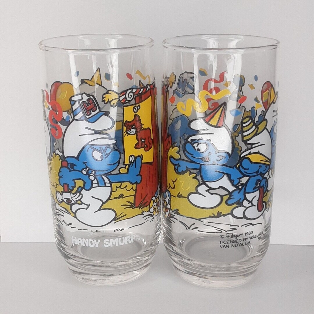 Character Glass Tumbler Handy Smurf Set Of 2 Smurfs 1980s Nostalgia