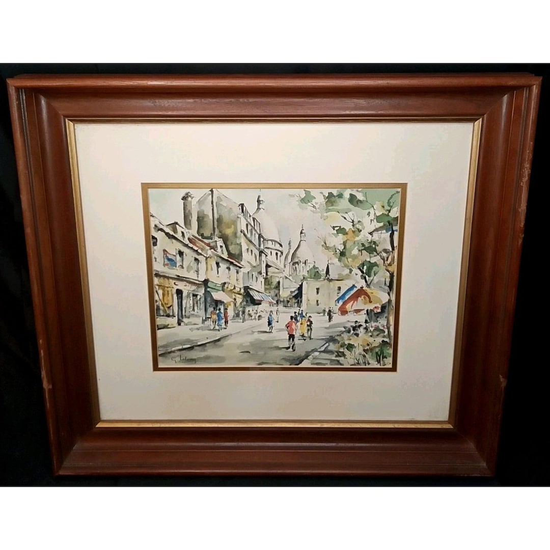 Mid Century Modern Framed Watercolor Print Paris Place Du Tertre G ...