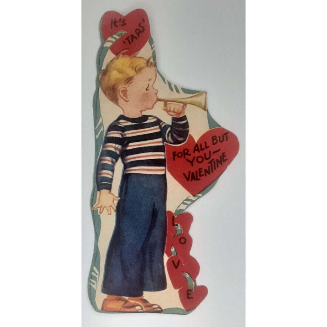 Valentine Card Boy Playing Horn It's Taps for All 1940s Romantic ...