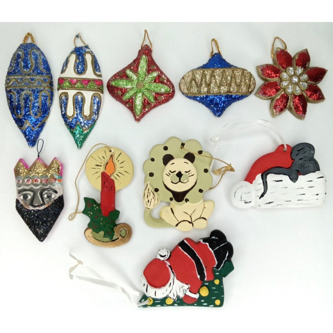 Christmas Ornament Handmade Glitter Plaster Lot of 10 1970s Vintage ...