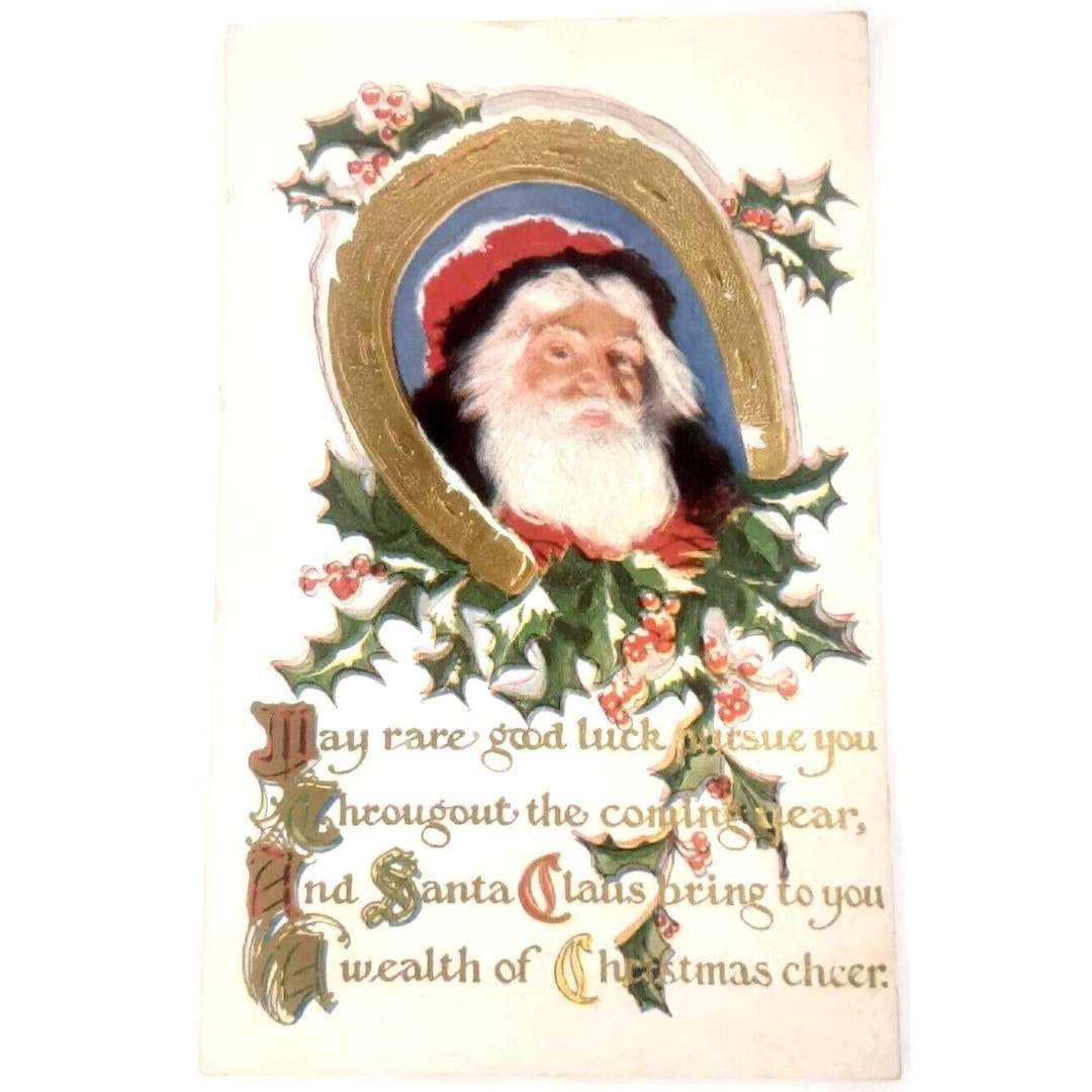 Christmas Post Card Embossed Santa Claus Horseshoe Good Luck - Etsy