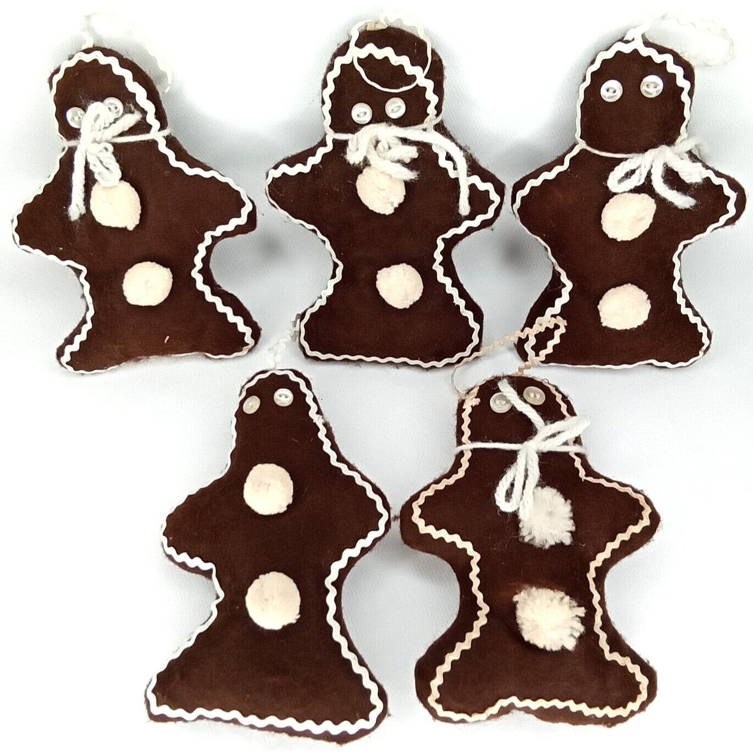 Christmas Ornament Gingerbread Man Cloth Set of 5 Vintage Handmade ...