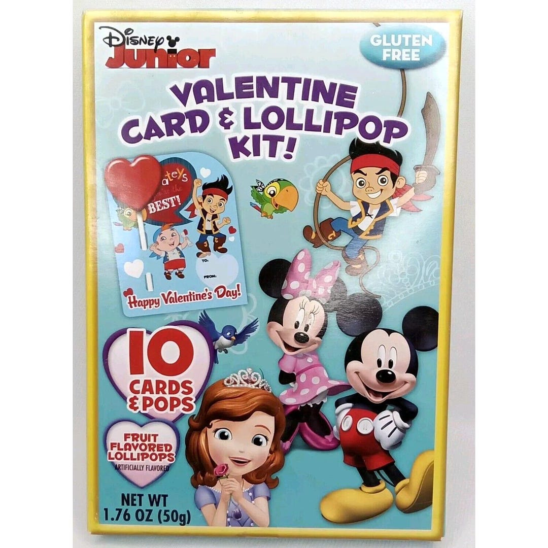 Modern Valentine Card & Lollipop Kit Disney Junior 10 Cards and Pops in ...