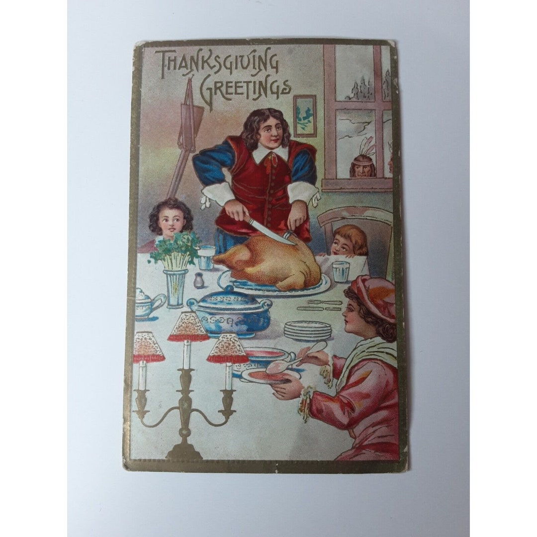 Thanksgiving Post Card Colonial Family Embossed Divided Back Posted ...