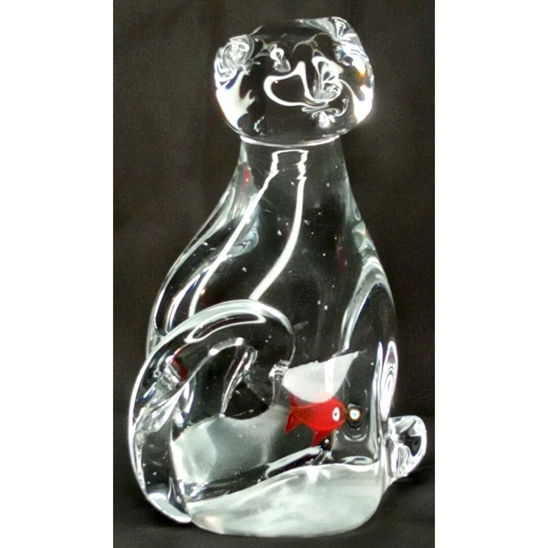 Vintage Glass Cat Paperweight: Handblown Fish Belly Ornament, 1980s - Etsy