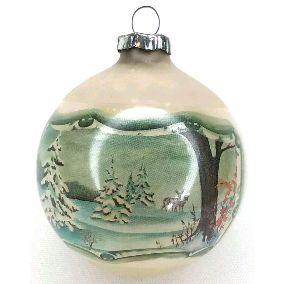 Vintage Christmas Ornament Corning Glass With Currier & Ives Shrink ...