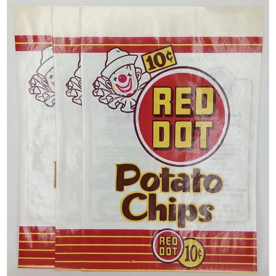 Wartime Red Dot Potato Chips Wax Paper Advertising Bag Set of 3 Frito ...
