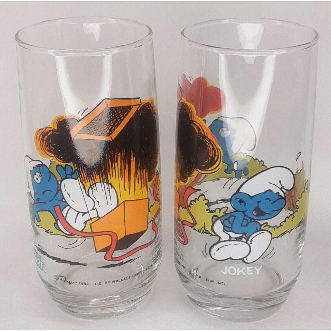 Character Glass Tumbler Jokey Smurf Set Of 2 Smurfs 1980s Cartoon
