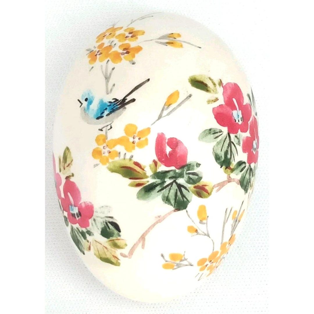 MCM Easter Egg Hand Painted Faux Wood Made in Japan 1960s Holiday Decor ...