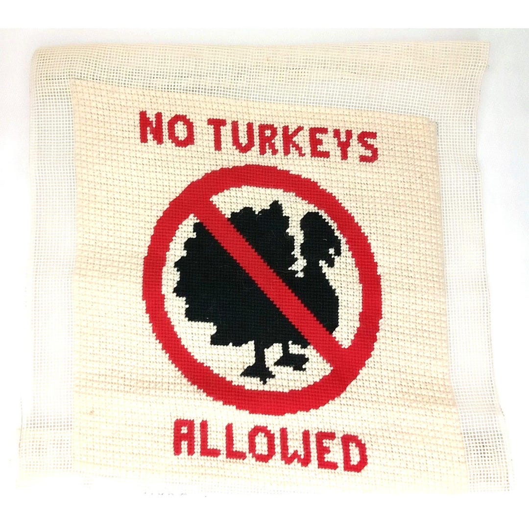 Vintage Needlepoint Wall Hanging: No Turkeys Allowed, Kappie Originals ...
