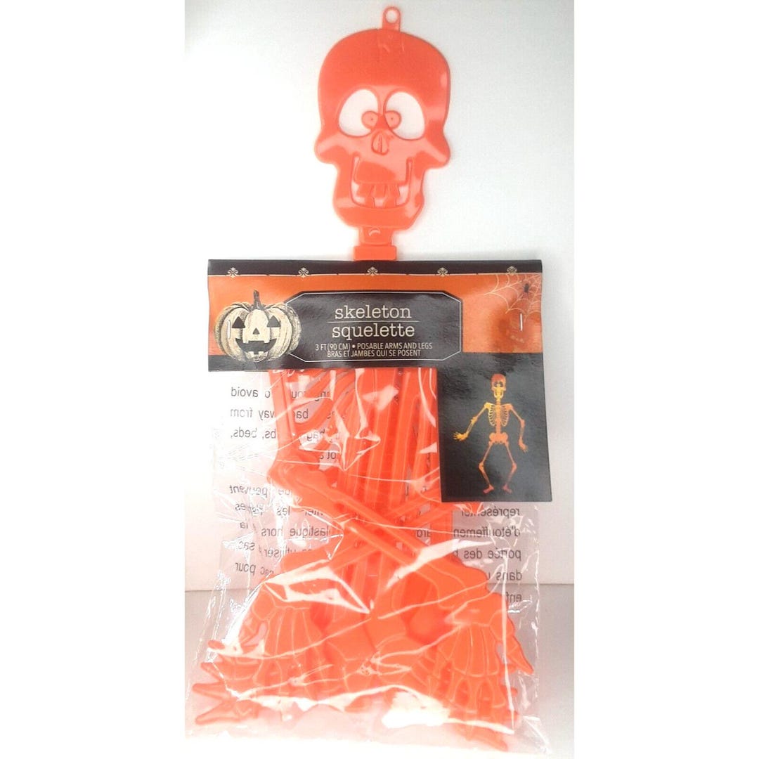 Halloween Skeleton Orange Plastic 3 Foot Posable Vintage Old Stock ...