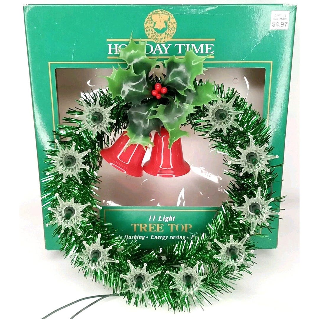 Christmas Tree Topper Green Reflectors & Bells 11 Light 1990s Holiday ...