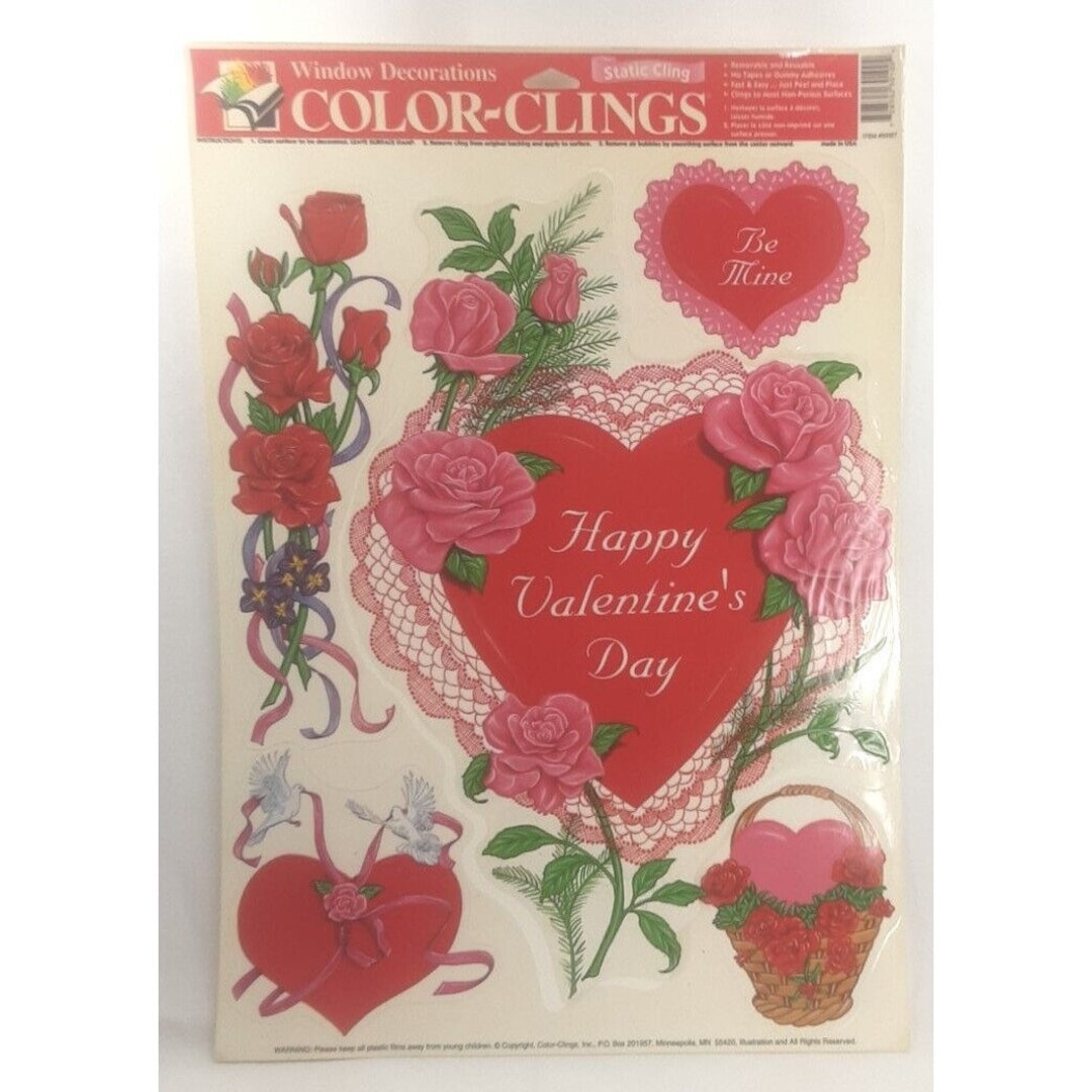 Valentine Window Decorations Color Clings Static Cling Vintage Holiday ...