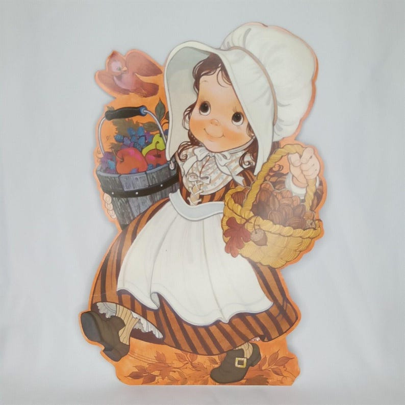 Thanksgiving Pilgrim Card Stock Die-cut Hallmark Big Eyes 1970s Fall ...