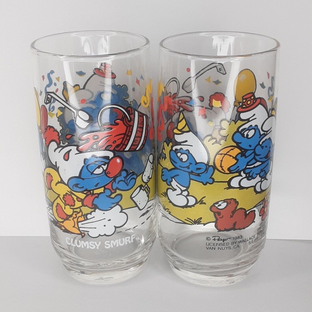 Character Glass Tumbler Clumsy Smurf Set Of 2 Smurfs 1980s Etsy