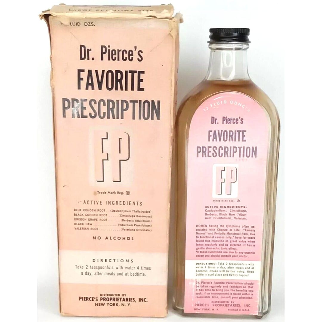 Dr. Pierce's Favorite Prescription Empty Glass Bottle Paper Label 1920s Advertisement for ...