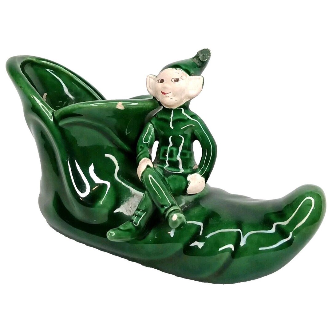 MCM Christmas Winklepicker Pixie Elf on A Shoe Green Ceramic Planter ...