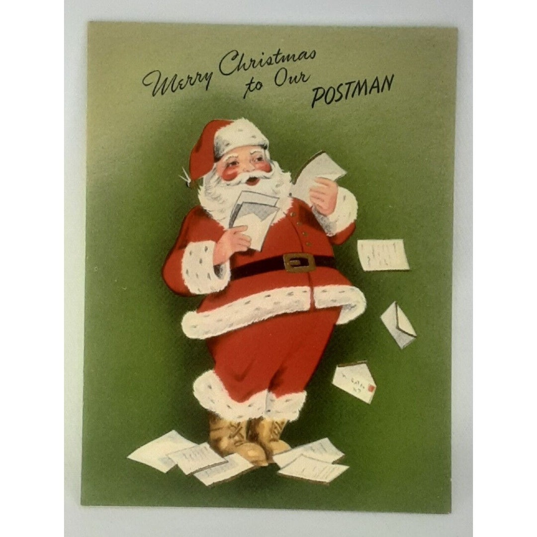 Christmas Card A Gibson Card Santa Claus to Our Postman 1940s Holiday Greeting - Etsy