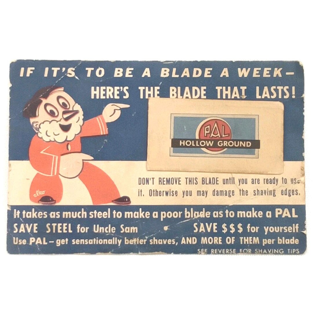 Wartime Advertisement PAL Hollow Ground Razor Blade Product Display ...