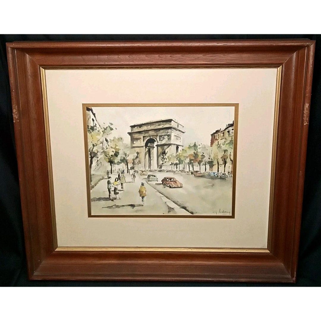 Mid Century Modern Framed Watercolor Print Paris Arc De Triomphe G ...