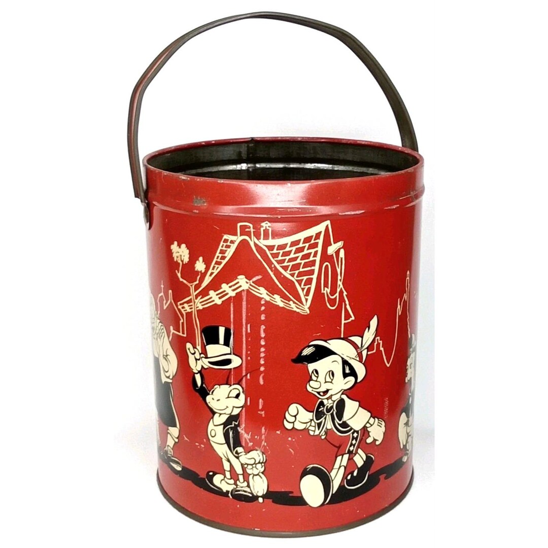 Antique Pinocchio & Jiminy Cricket Metal Lunch Pail Walt Disney ...