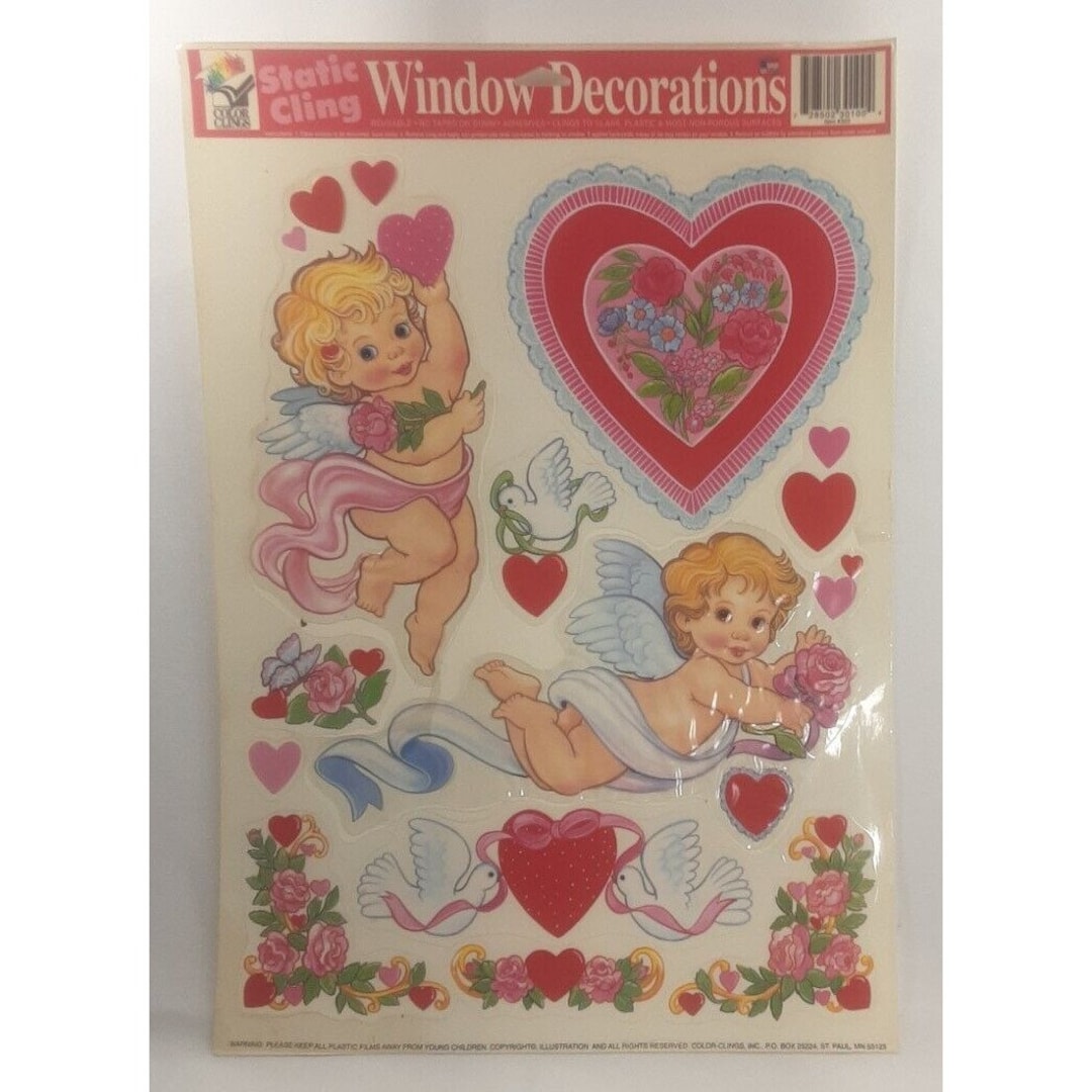 Valentine Window Decorations Color Clings Static Cling Vintage Holiday ...
